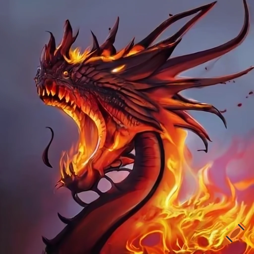 Fire-breathing dragon in a fantasy setting on Craiyon