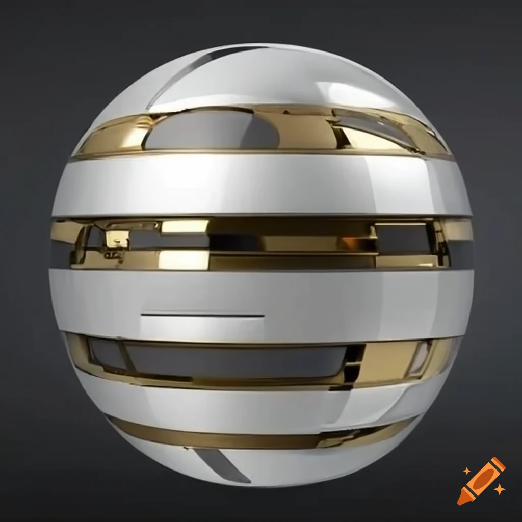 Futuristic flying sphere droid with white, gold, and silver designs on ...