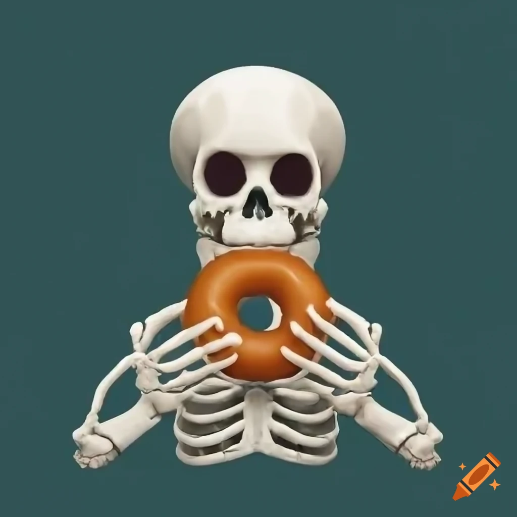 Skeleton enjoying a donut snack on Craiyon