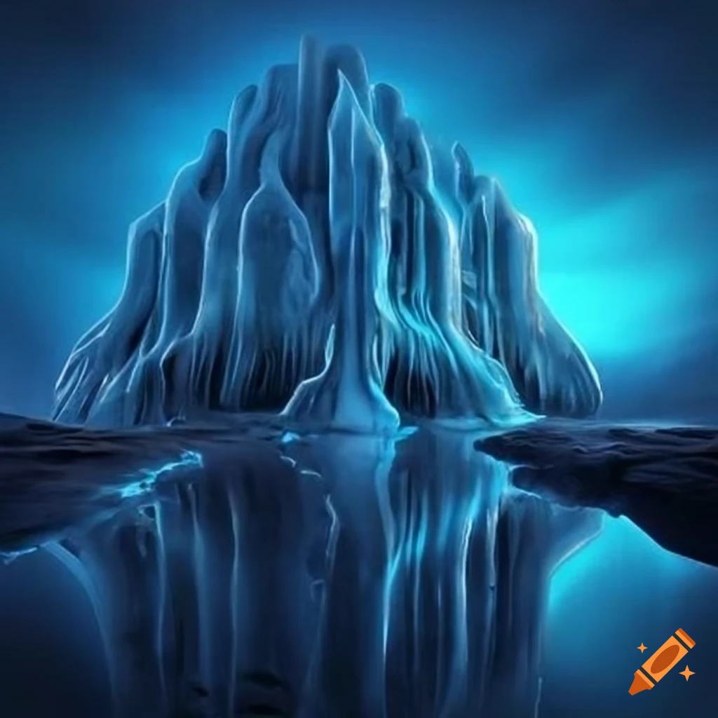 Ice cave palace with dramatic lighting and sci-fi alien technology on ...