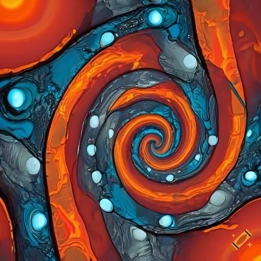 Colorful tessellation of small dots, black lines, and organic shapes on ...