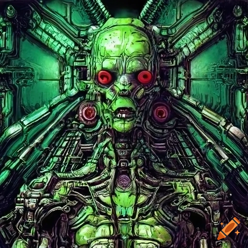 Masculine cyborg with dramatic lighting and alien features by H.R ...