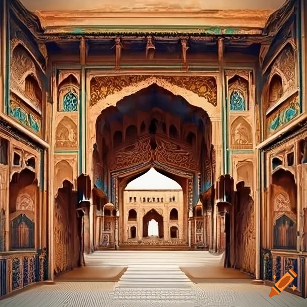 3d wallpaper of an indian haveli courtyard on Craiyon