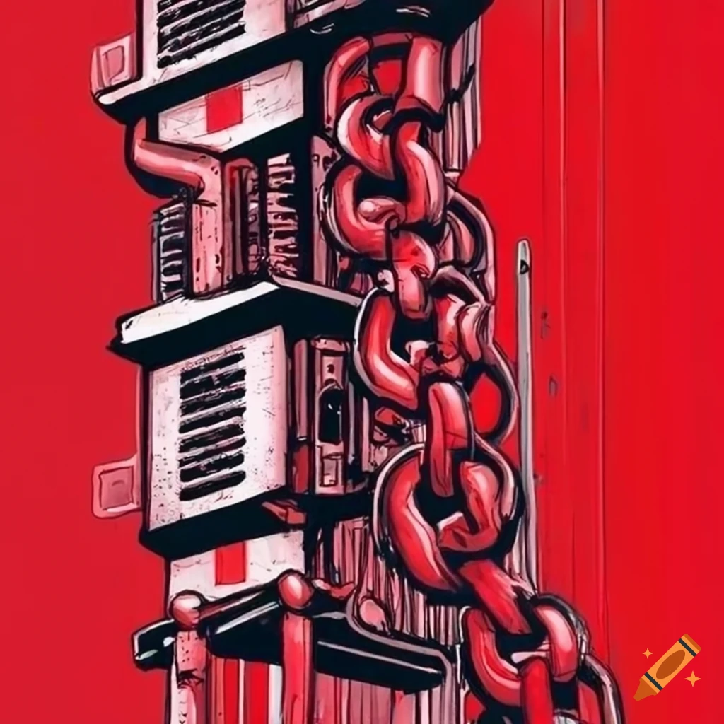 Ink drawing of a vertical chain in cyberpunk red on Craiyon