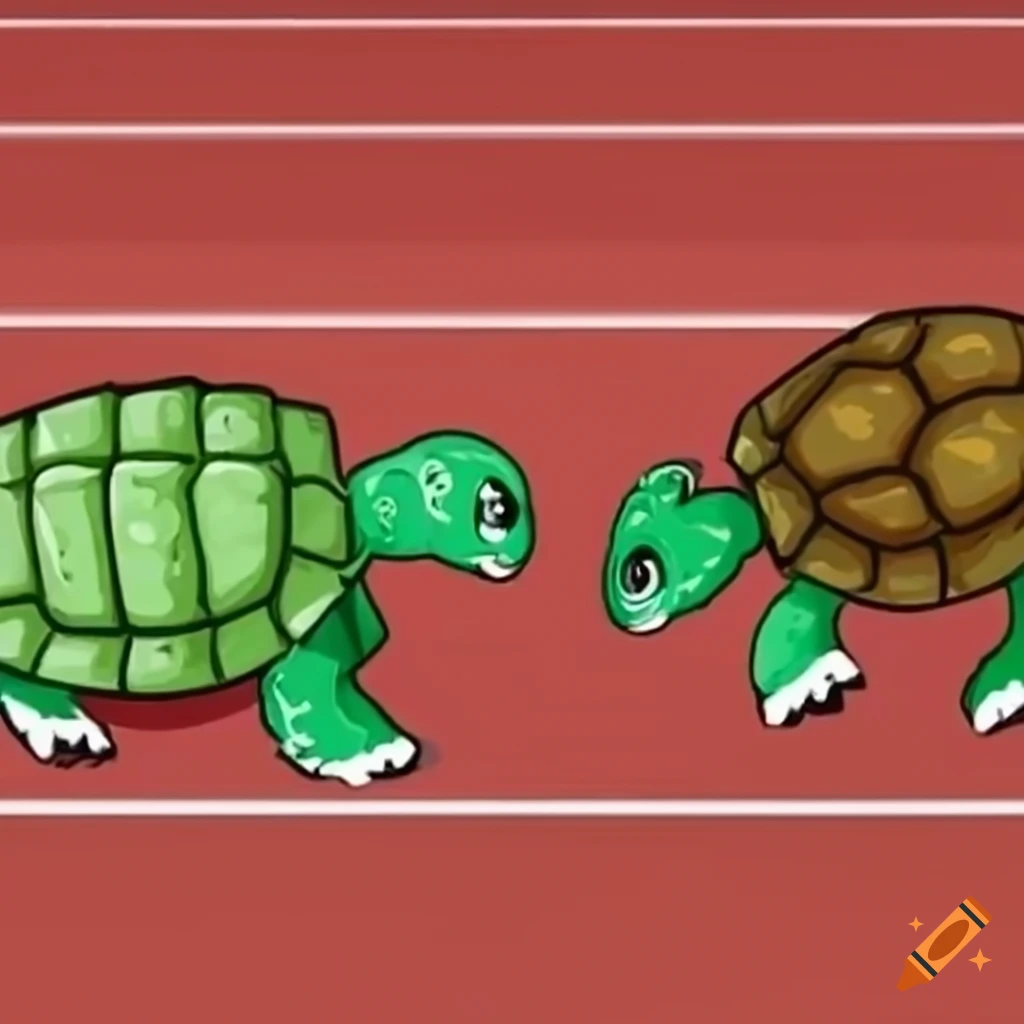 Two turtles racing on a red track and field on Craiyon