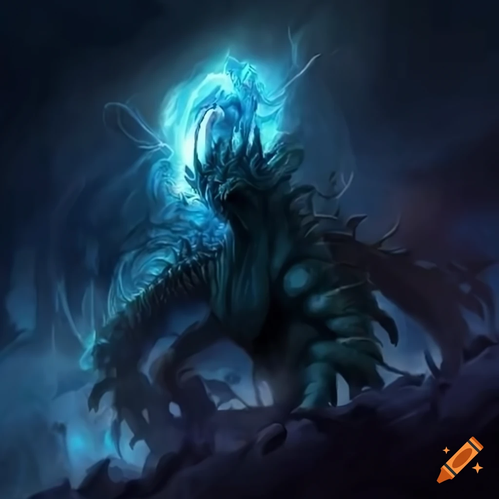 Tiamat, the colossal dragon with five elemental heads in battle on Craiyon