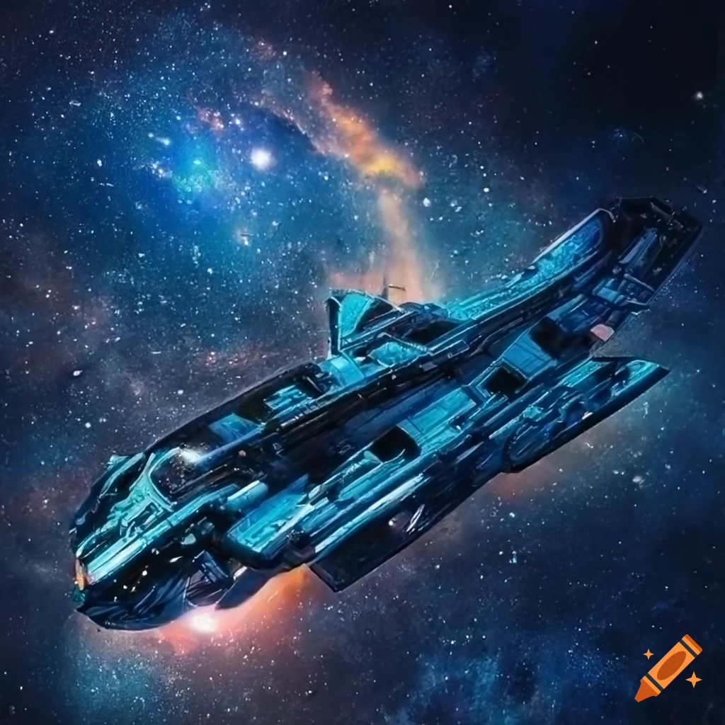 Stunning science fiction art of a futuristic spaceship in a starry sky ...