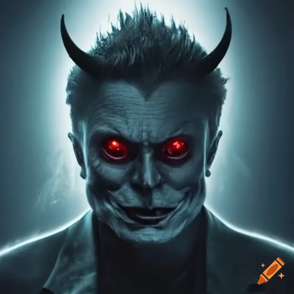 Shadowy depiction of elon musk with an evil or devilish aura on Craiyon