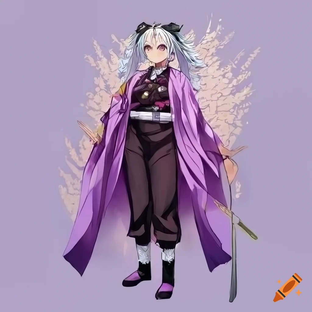 Detailed illustration of a demon slayer girl with white hair and ...