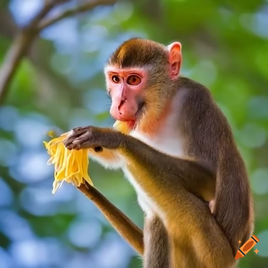 Monkey eating spaghetti on a tree on Craiyon