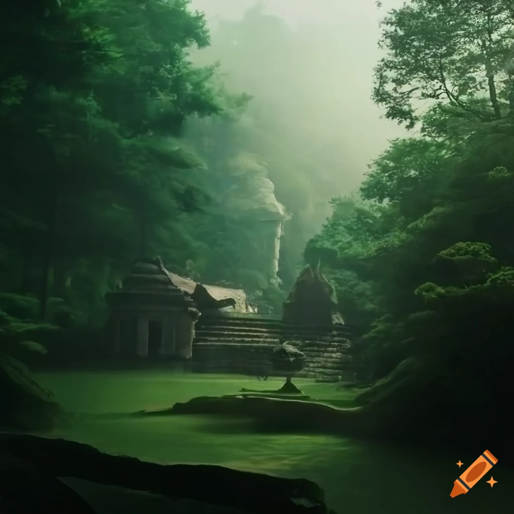 Temple on top of a high hill with a big gate and open doors overlooking ...