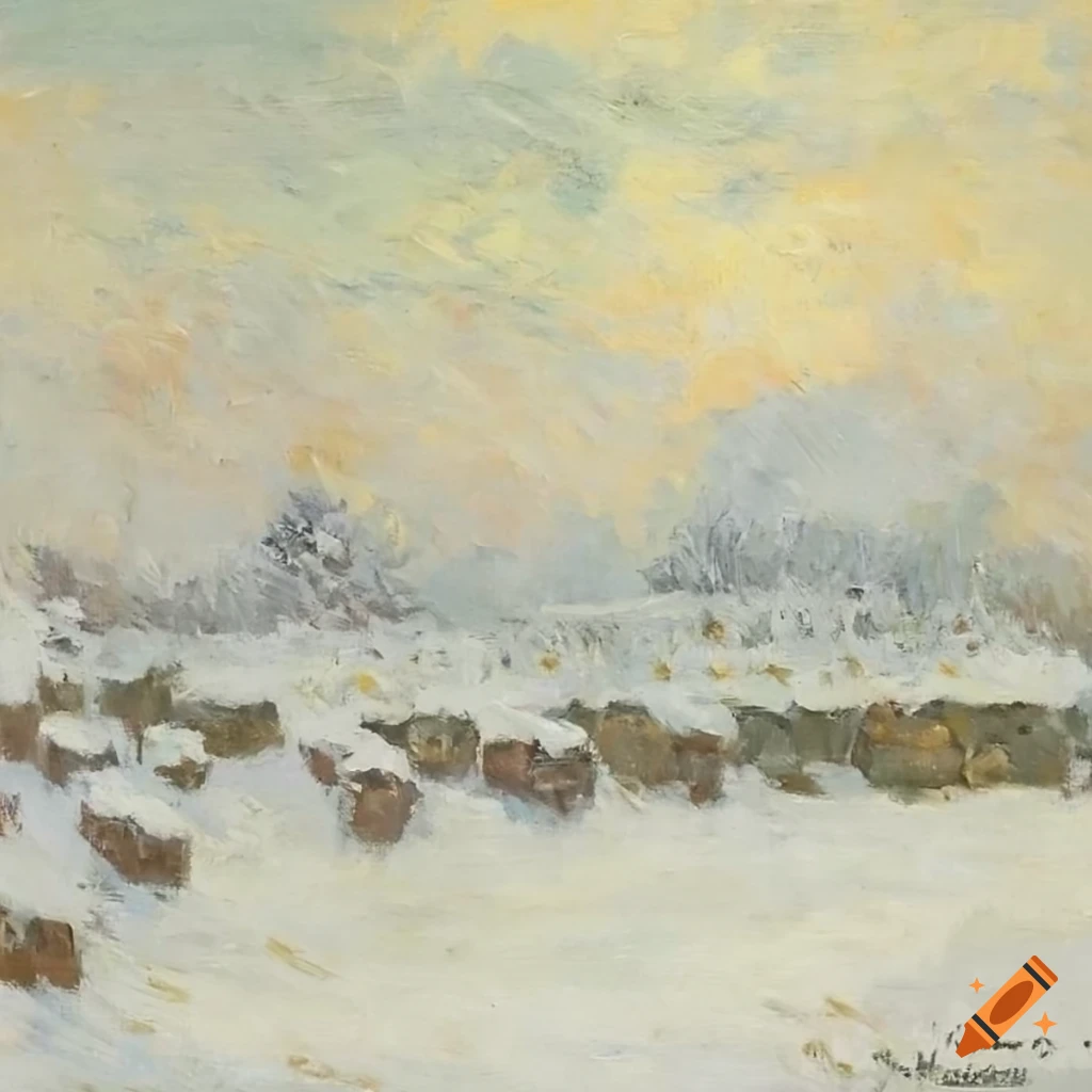 Impressionism artwork featuring a sunflower in a snowy landscape on Craiyon