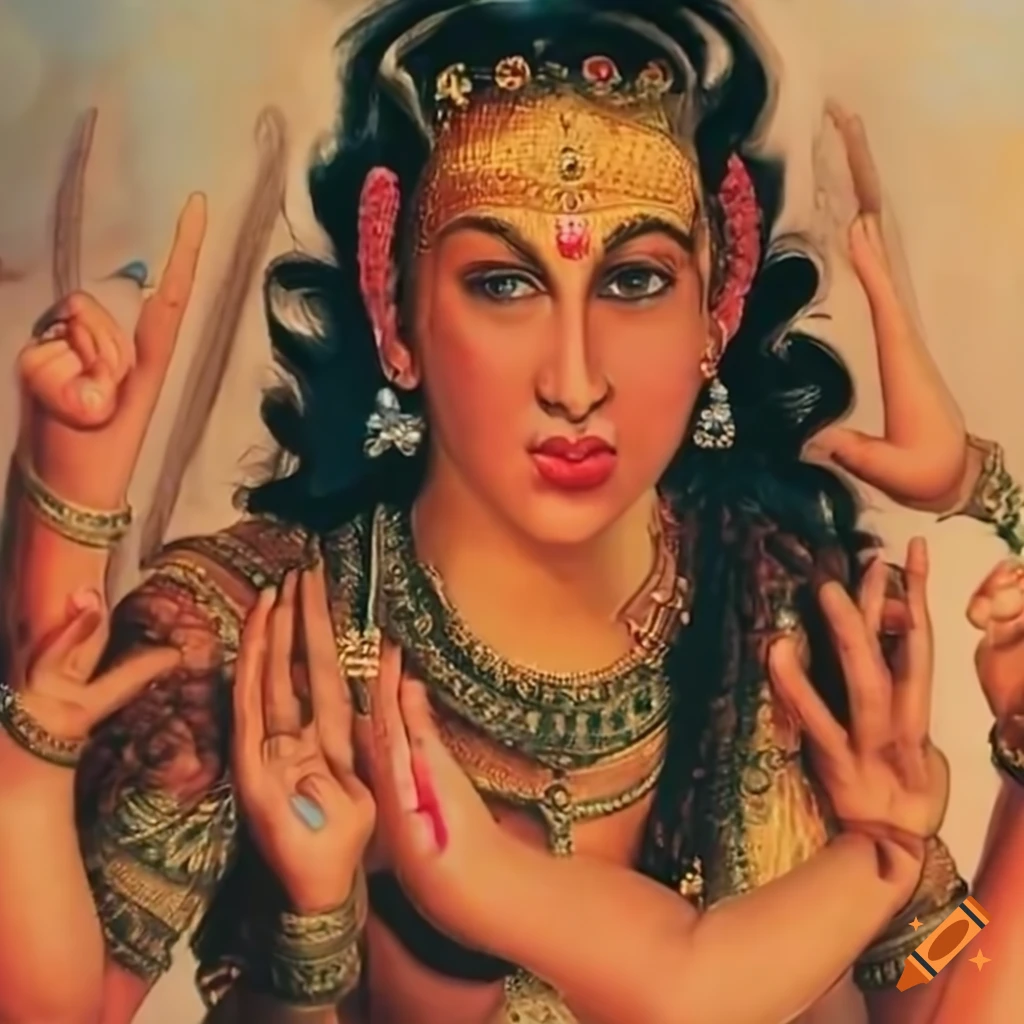 Alanis morissette as hindu goddess with four arms in unique poses on ...