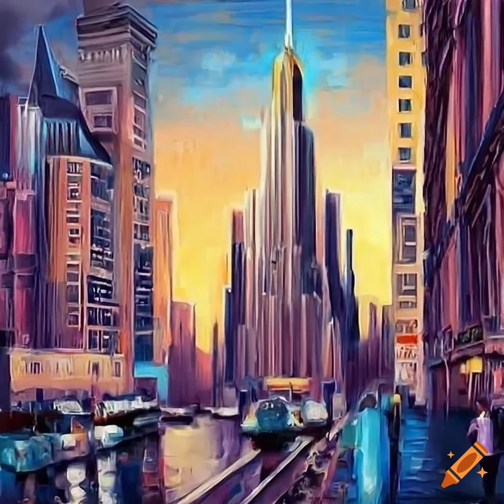 Modern Metropolis city with Art Deco skyscrapers on Craiyon