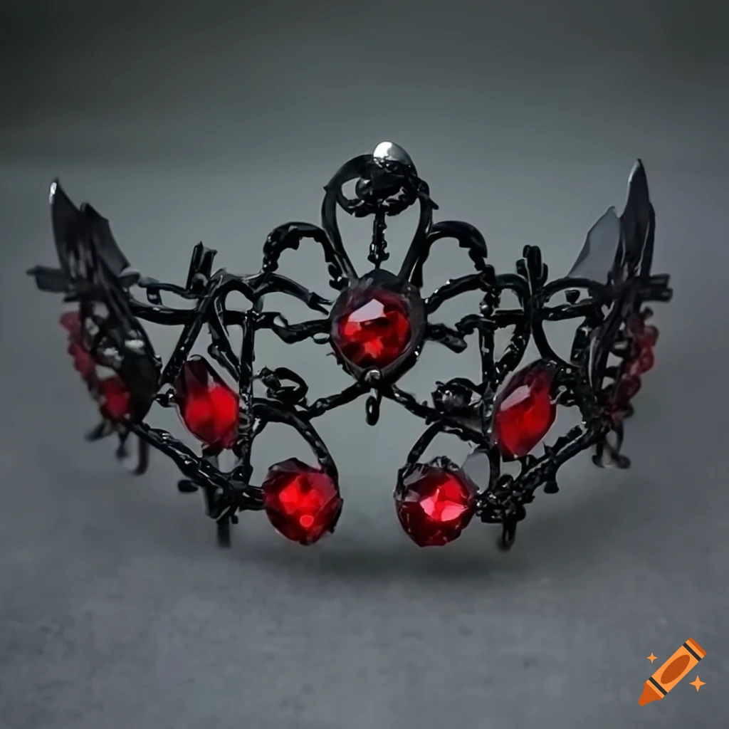Gothic-inspired black circlet with red gemstones on Craiyon