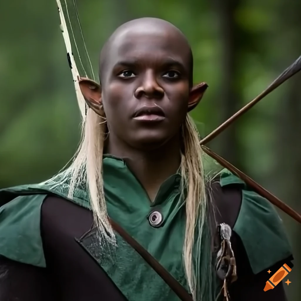 Black-skinned male elf with bow and arrow inspired by the lord of the ...