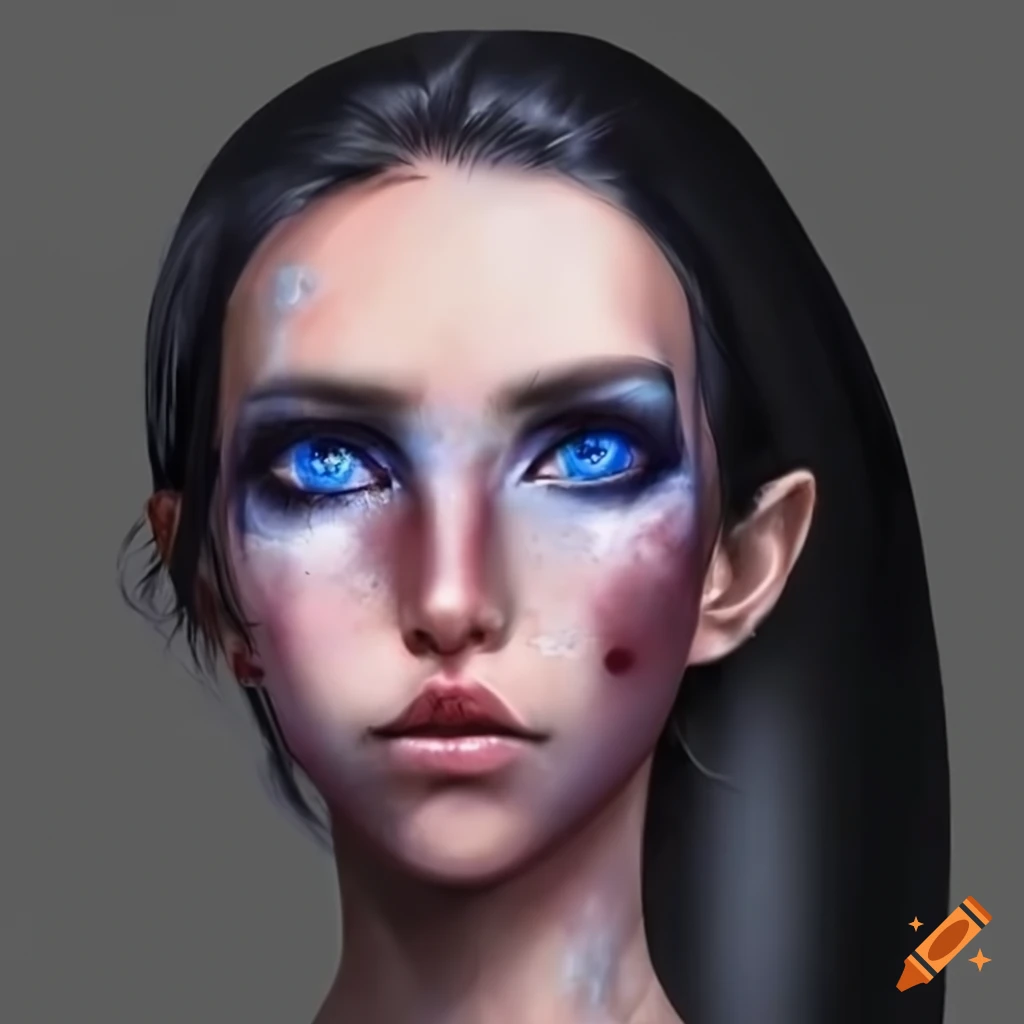 Woman with long black hair and burn scar on face on Craiyon