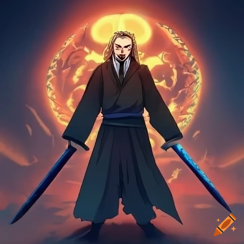 Qui-Gon Jinn and Giyuu Tomioka as armored knights dueling with swords ...