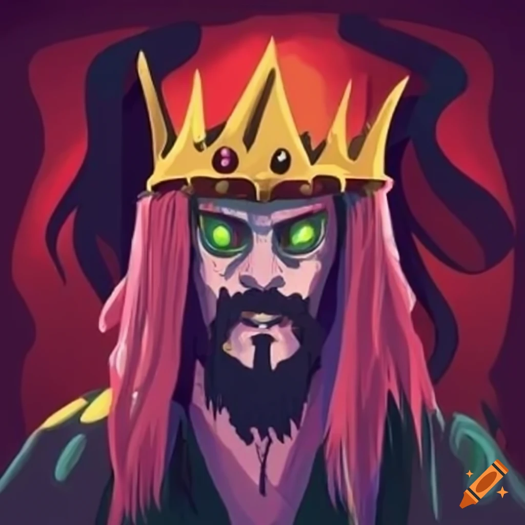Young handsome Lich with a black beard and red eyes standing on a ...