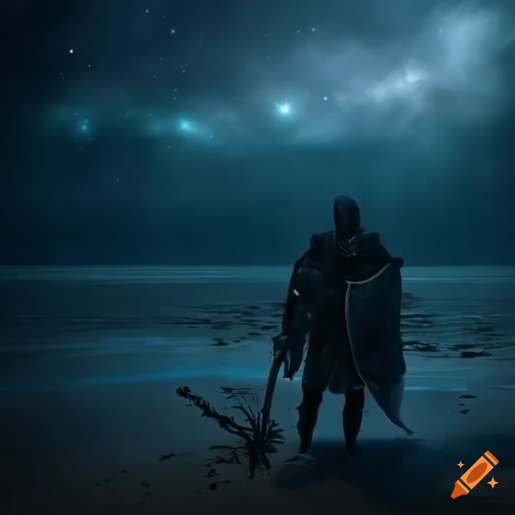 Fallen knight in a devastated battlefield under a rainy sky on Craiyon