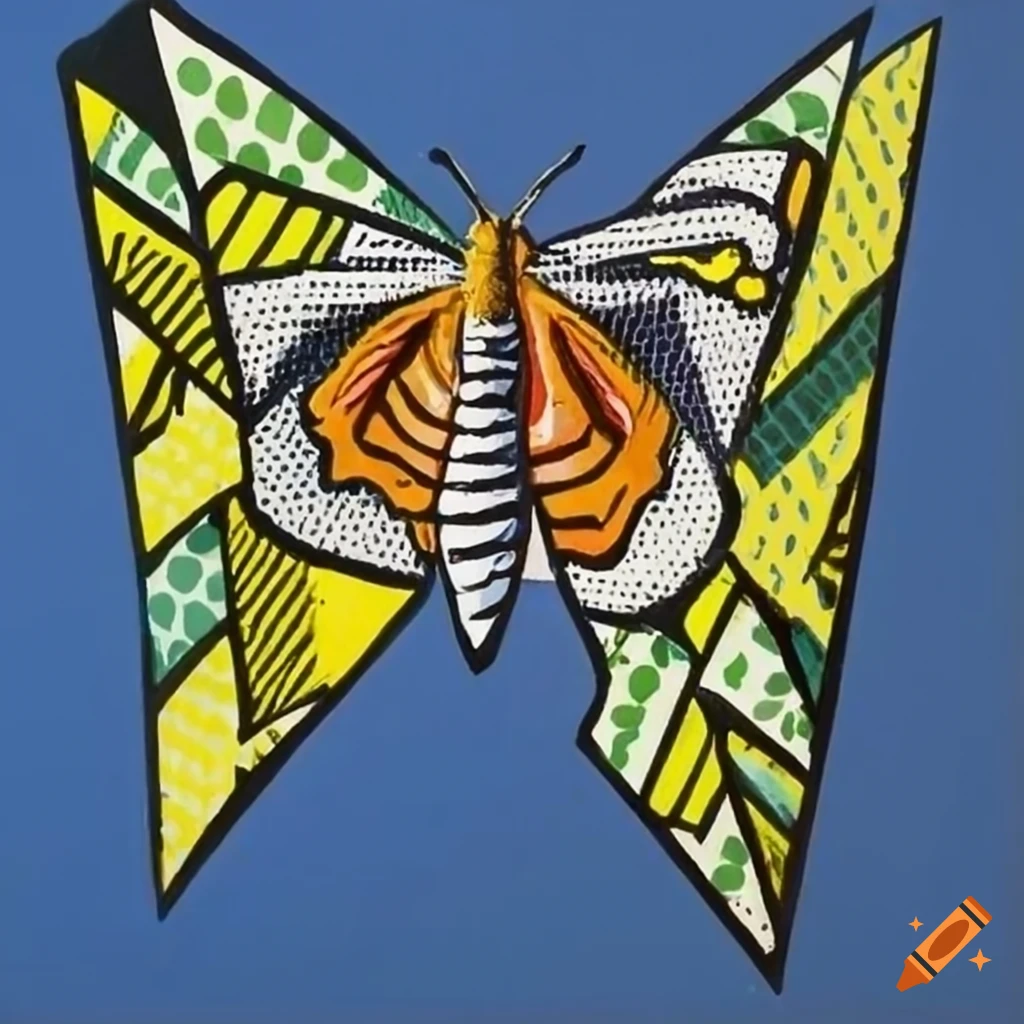 Roy lichtenstein painting of a moth on a leaf on Craiyon