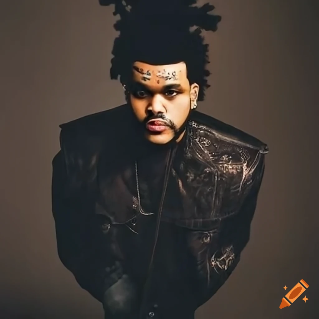 Iconic portrait of musician The Weeknd with 'X' tattoos from the ...