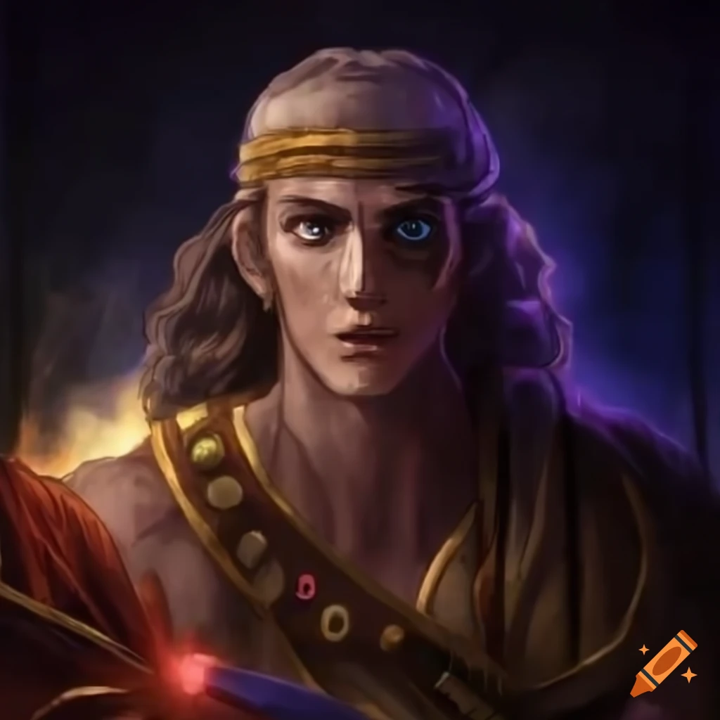 Joseph with glowing star-like eyes controlling chaotic currents on Craiyon