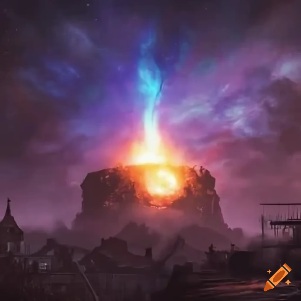 Celestial nuclear explosion creating a radiant burst of light in a ...