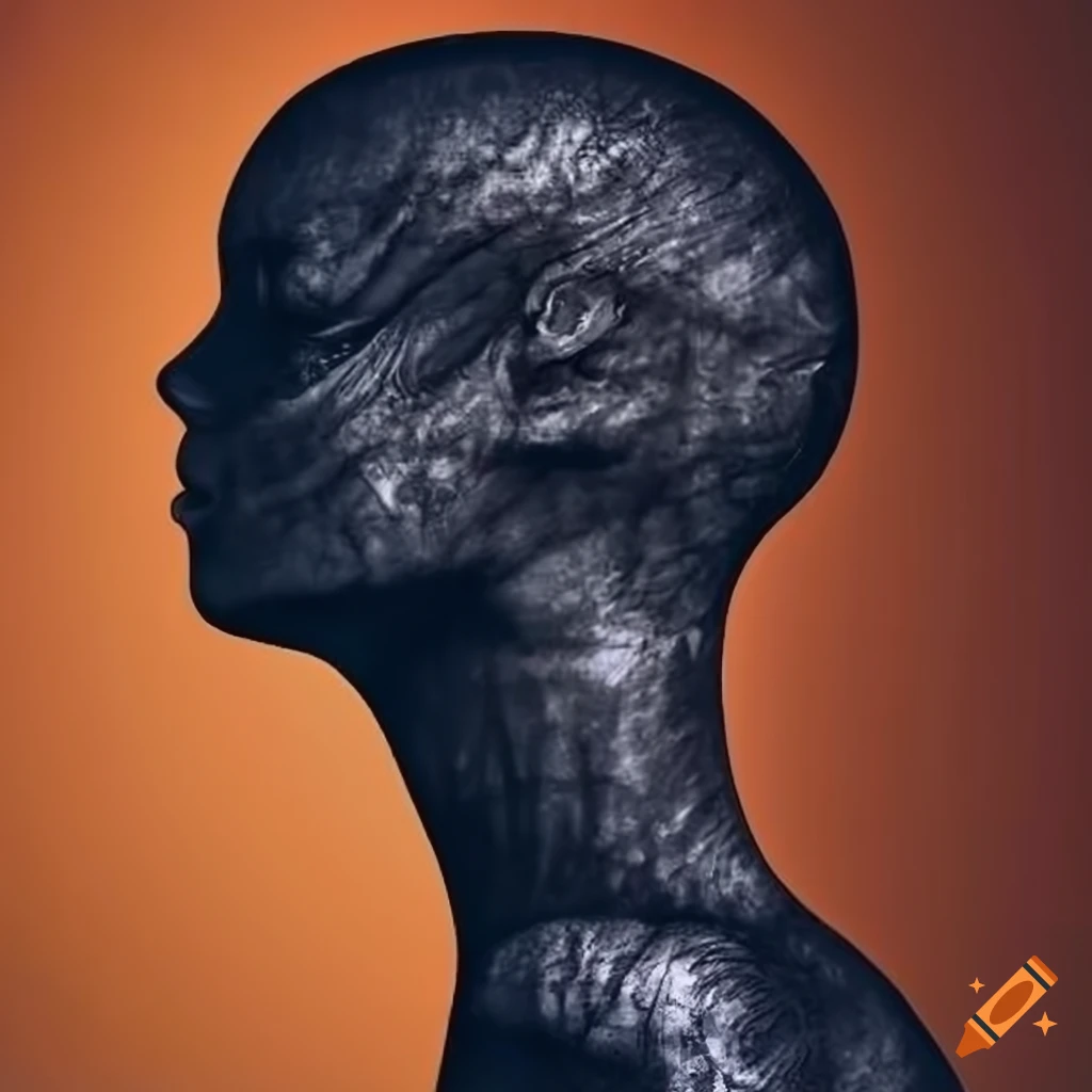 Distorted face expressing inner turmoil with gritty background textures ...