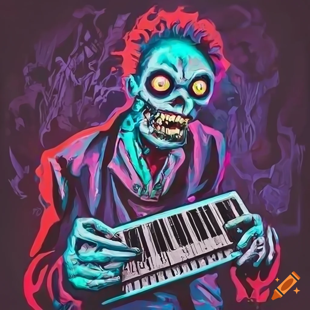 Vibrant neon zombie with midi keyboard for musician t-shirt design on ...