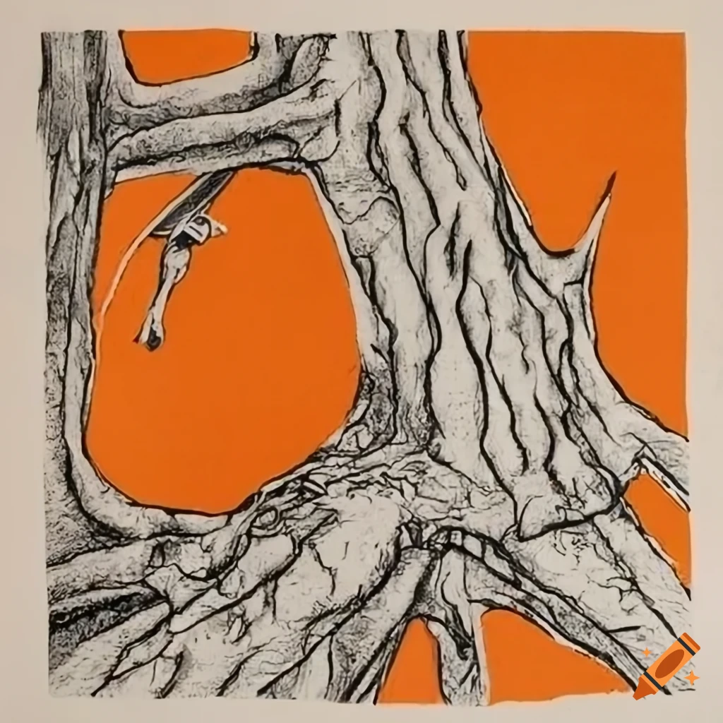 Communist propaganda poster featuring dead trees in orange monochrome ...