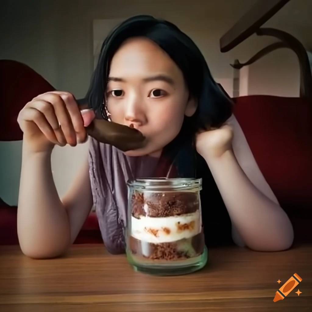 Chocolate pudding in a glass jar with personalized KAREL sticker on Craiyon