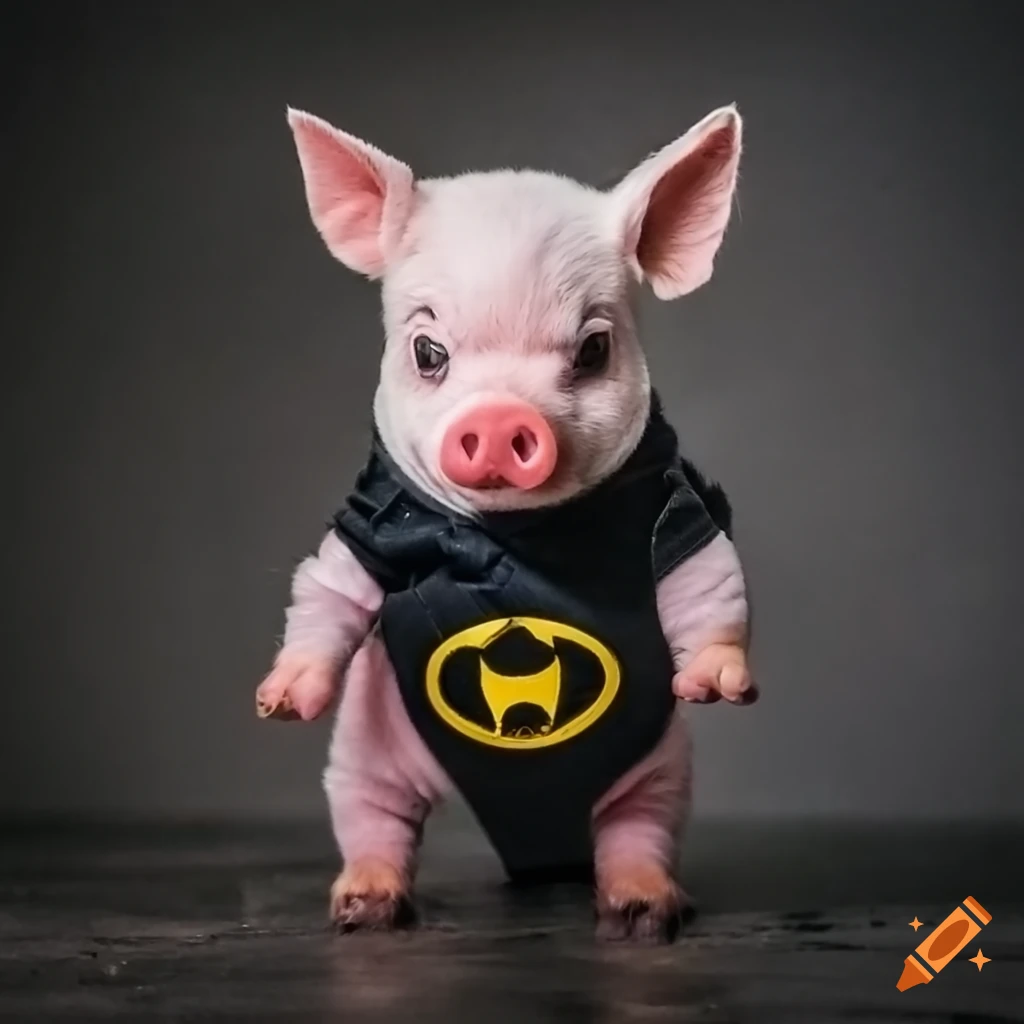 Cute pig in Batman costume on Craiyon