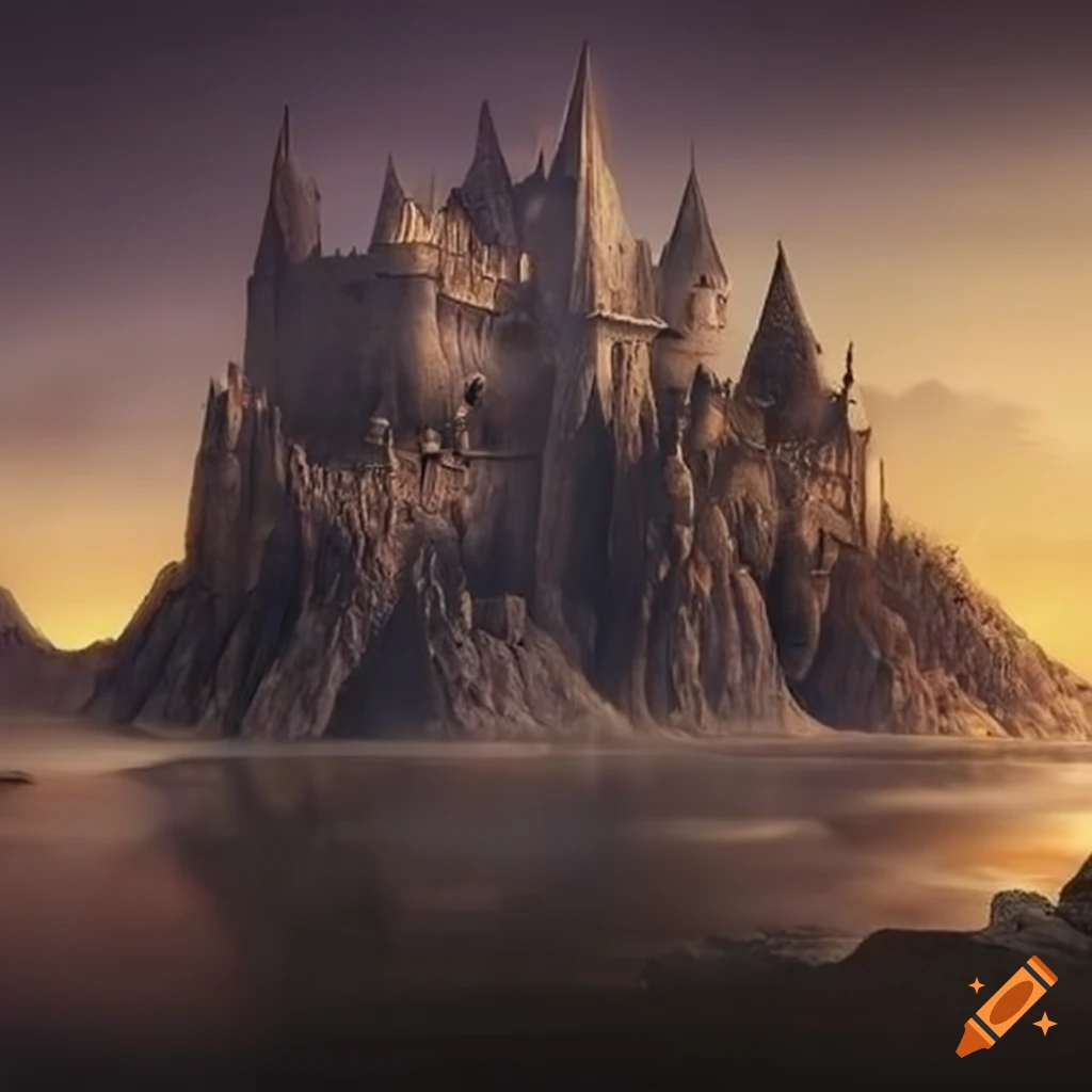 Realistic fantasy castle made of rock on Craiyon