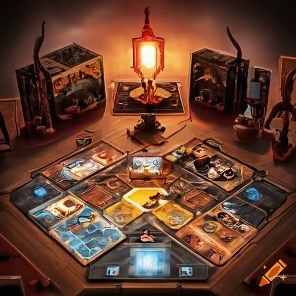 Epic board game setup with intricate figures and cards on Craiyon