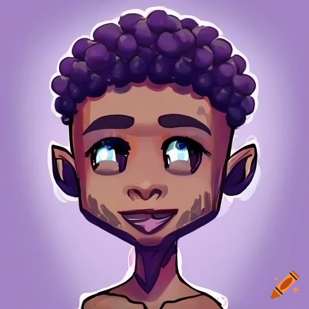 Exuberant male chibi character with intricate afro details in vibrant ...