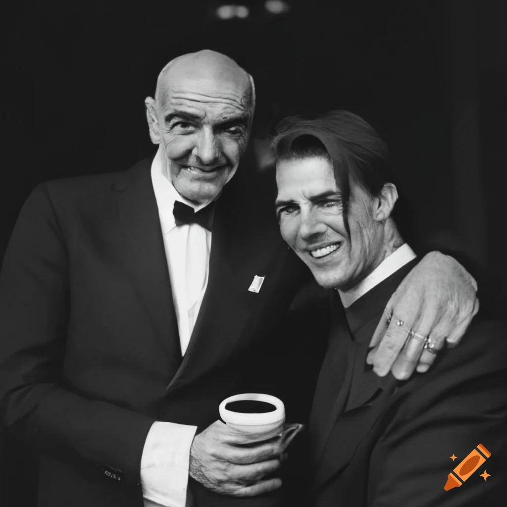 Black and white portrait of Sean Connery and Tom Cruise in suits with ...