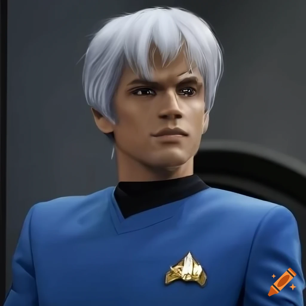 Male Andorian in classic blue Starfleet uniform on Craiyon
