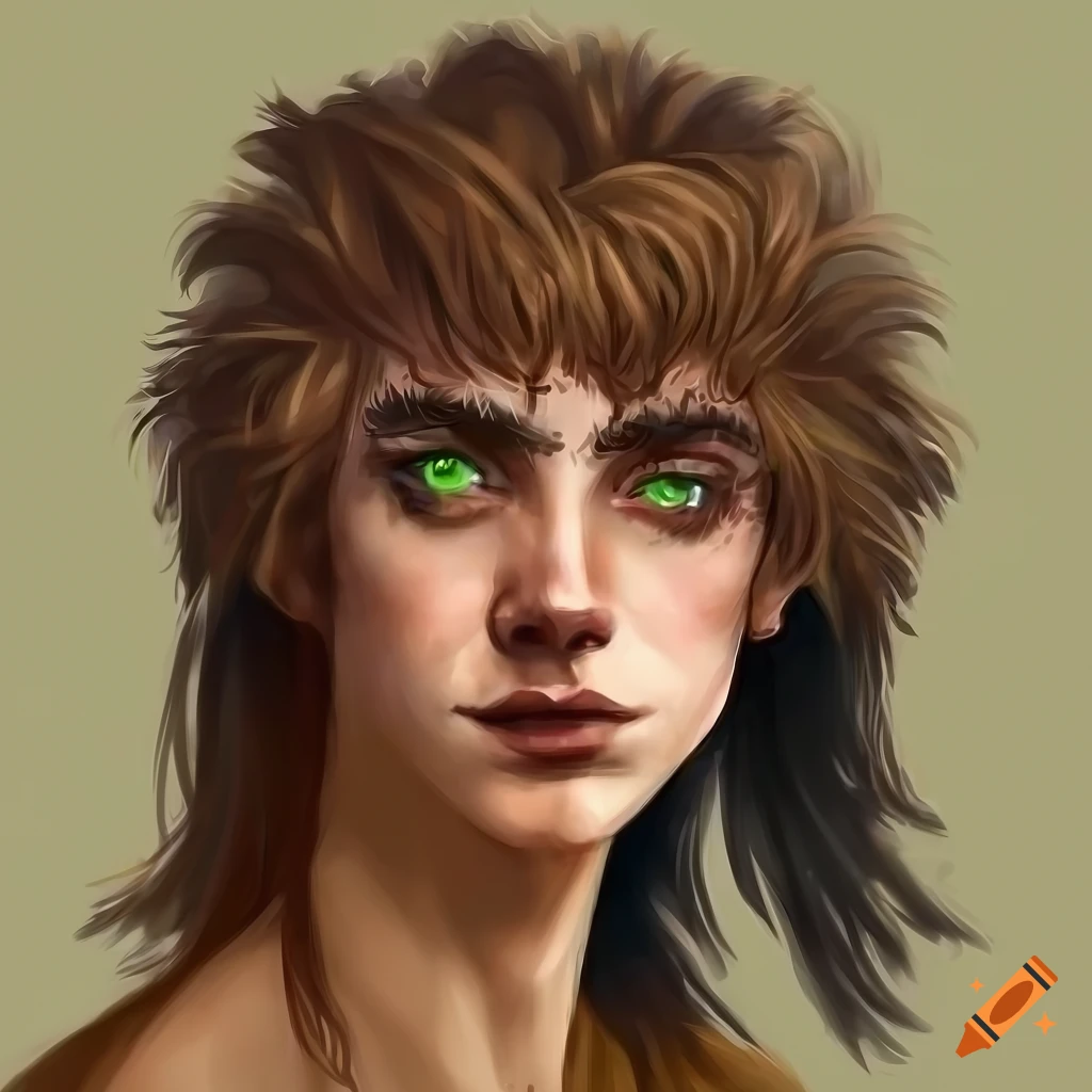 Digital art portrait of a androgynous deity with winged ears and green ...