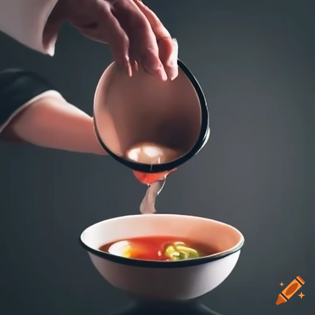 Japanese chef pouring soup into a ramen bowl on Craiyon