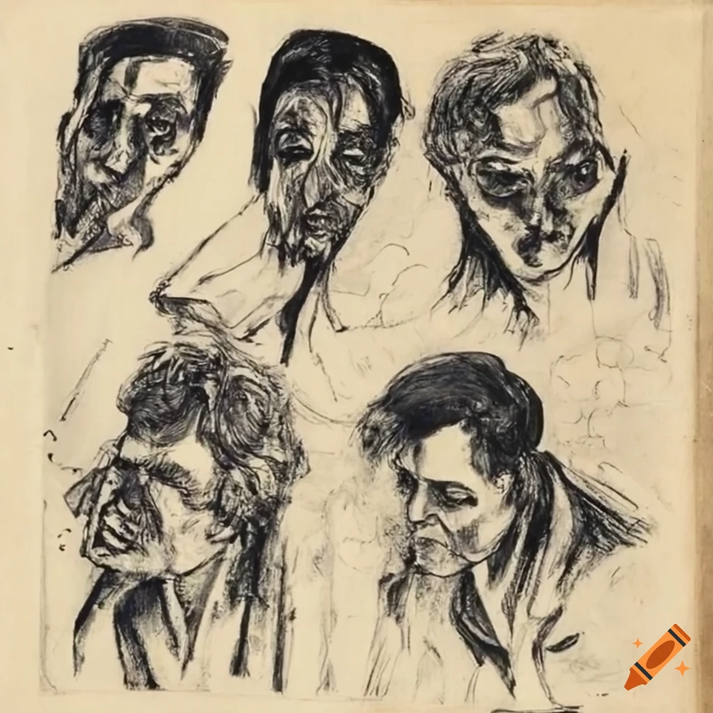 Four men talking in expressionist style painting on Craiyon