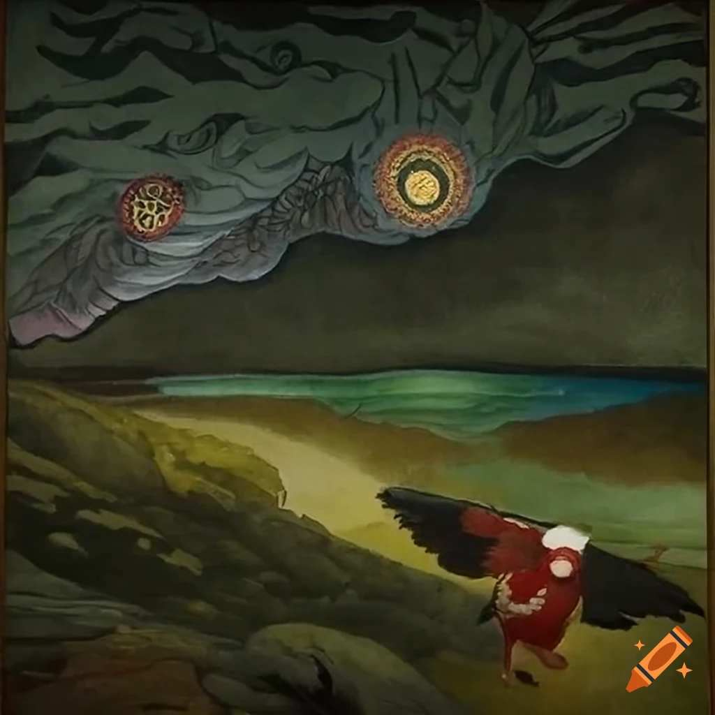 Illustration of native salish creature motifs and spirit masks on Craiyon