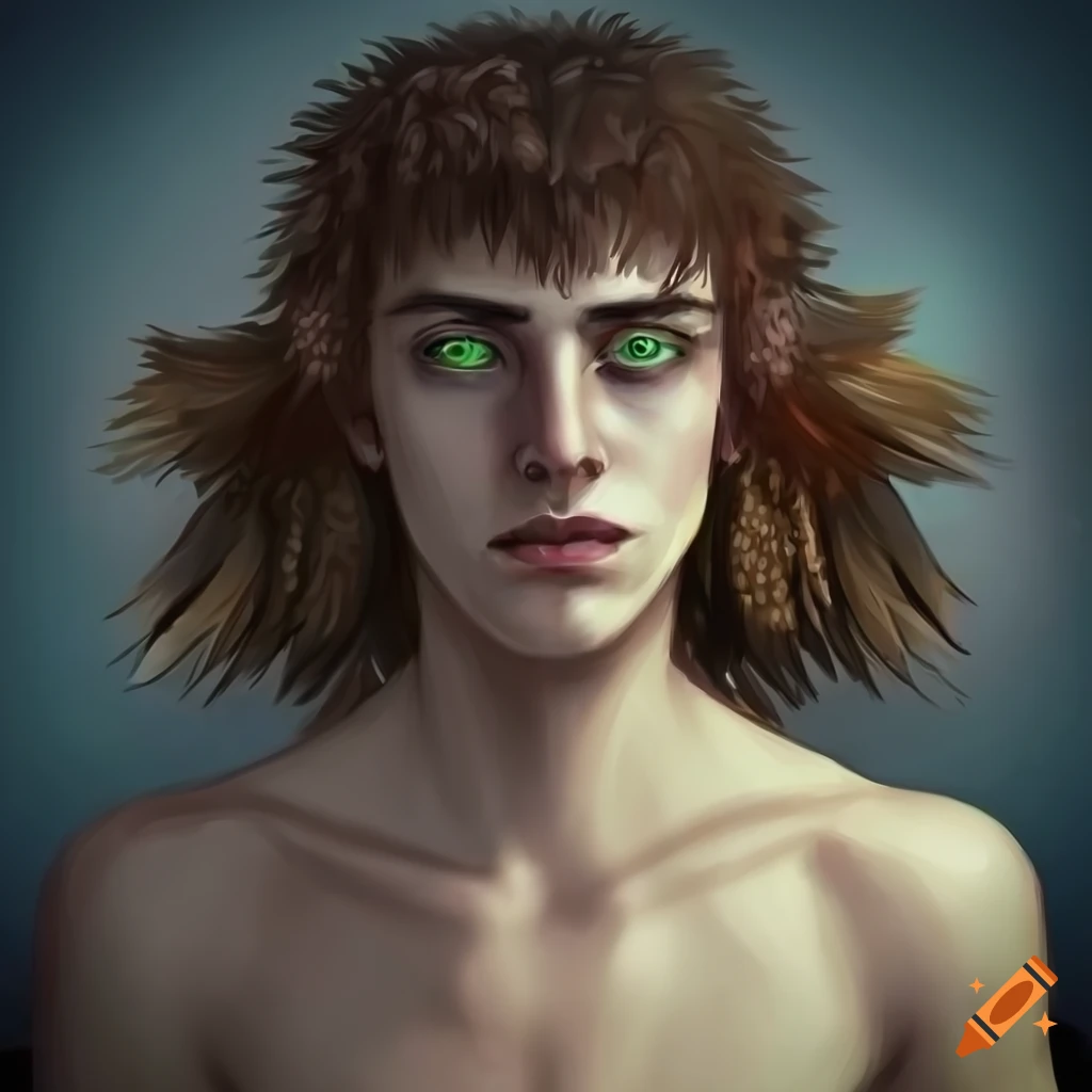 Digital art portrait of an androgynous Greek god with winged ears and ...