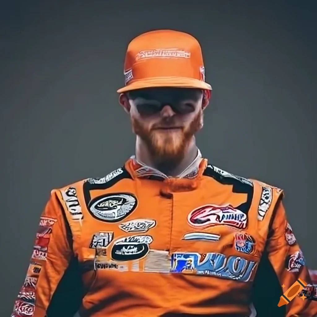 Heath slater in an orange nascar firesuit on Craiyon