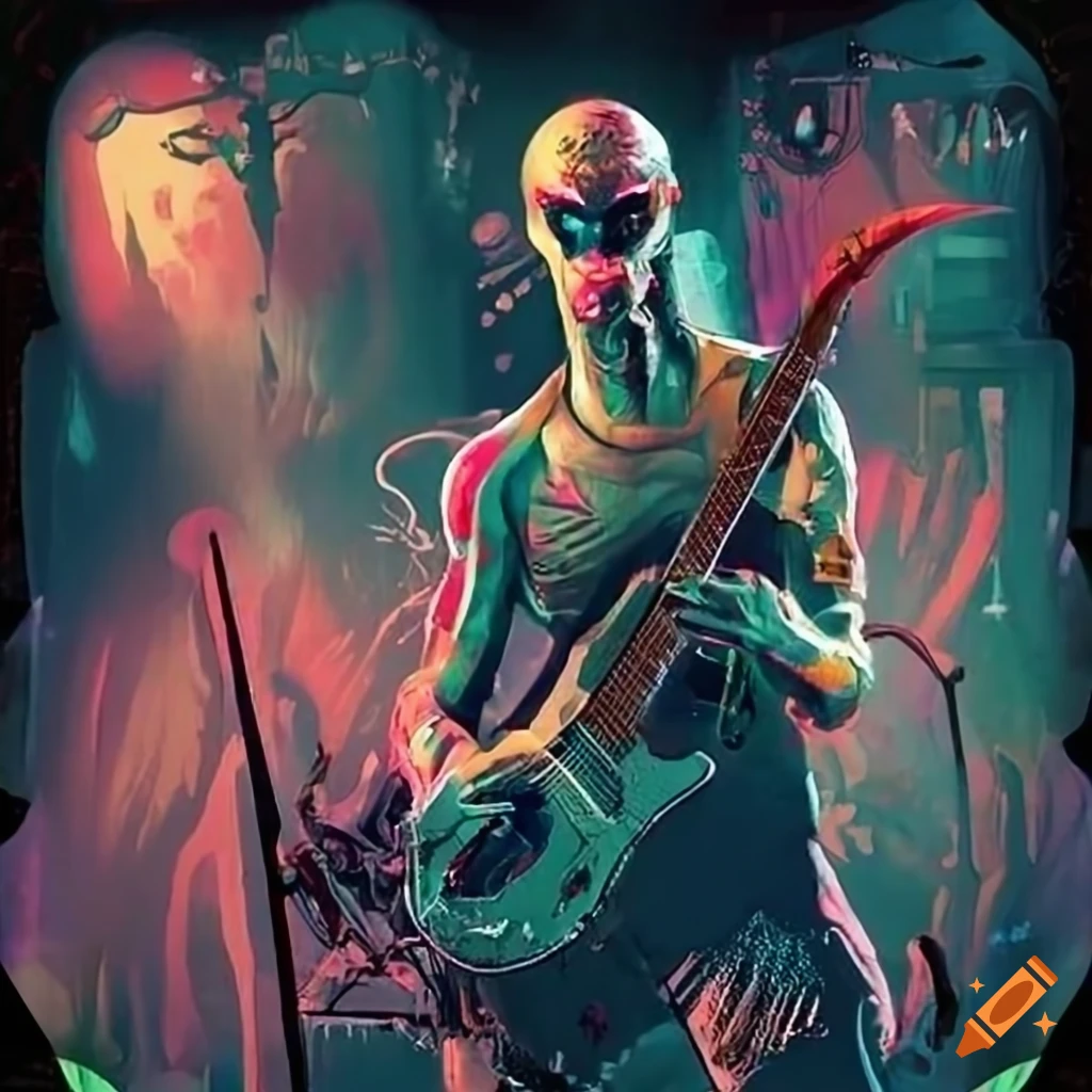 Mutant punk band performing on stage in a surreal album cover named ...