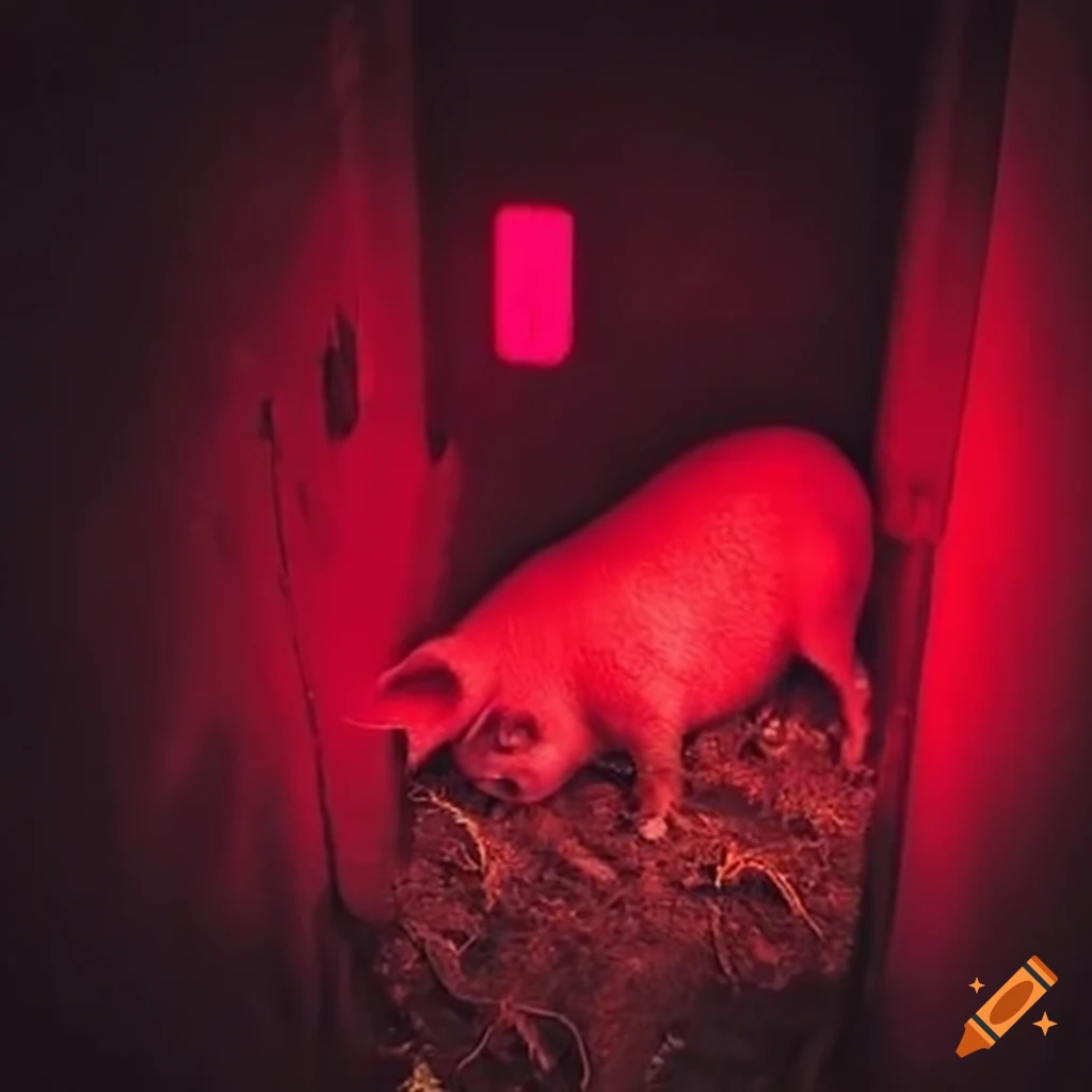 Pigs startled by red light in a pigsty on Craiyon