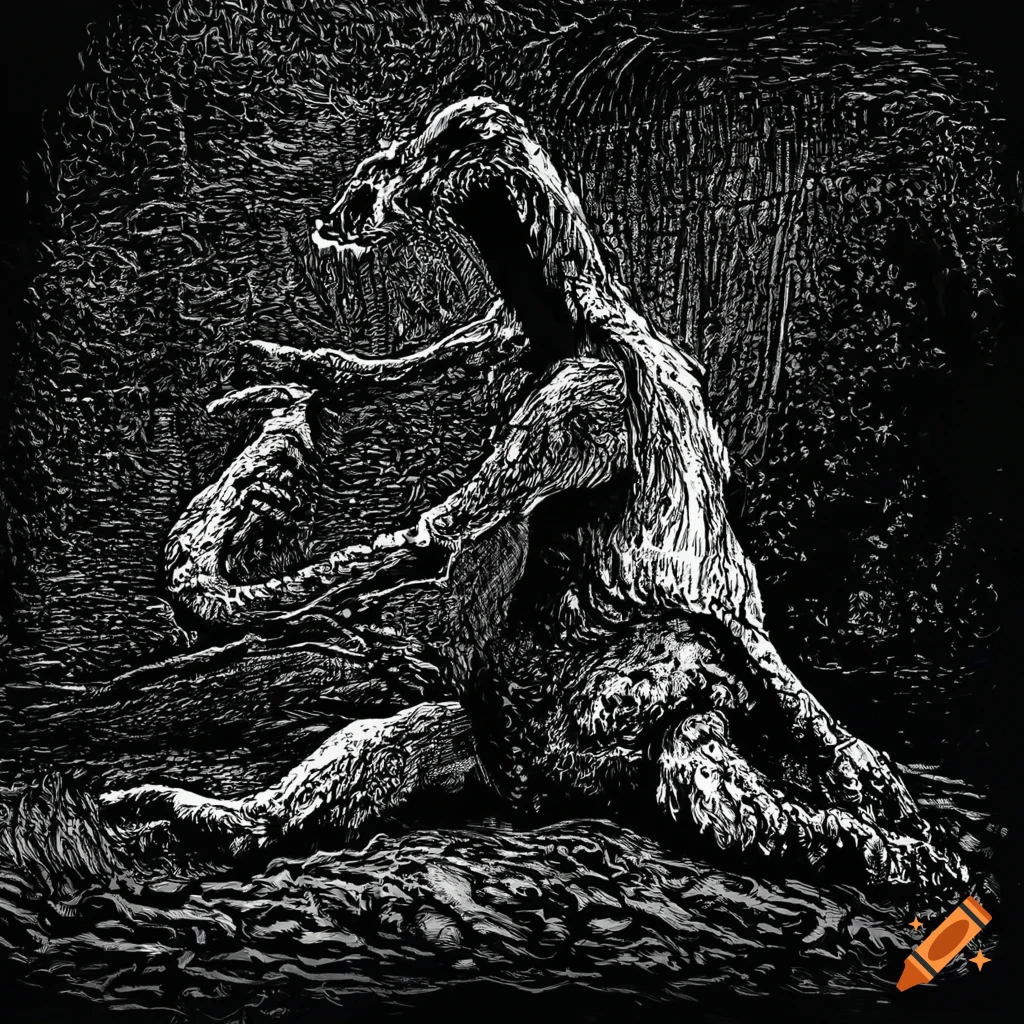 Detailed illustration of mystical creatures dancing in a dungeon ...