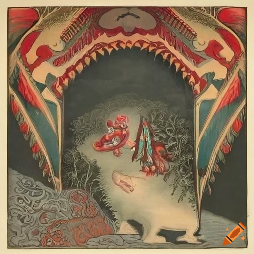 Chromolithograph of native salish creature and animal motifs by wenjing ...