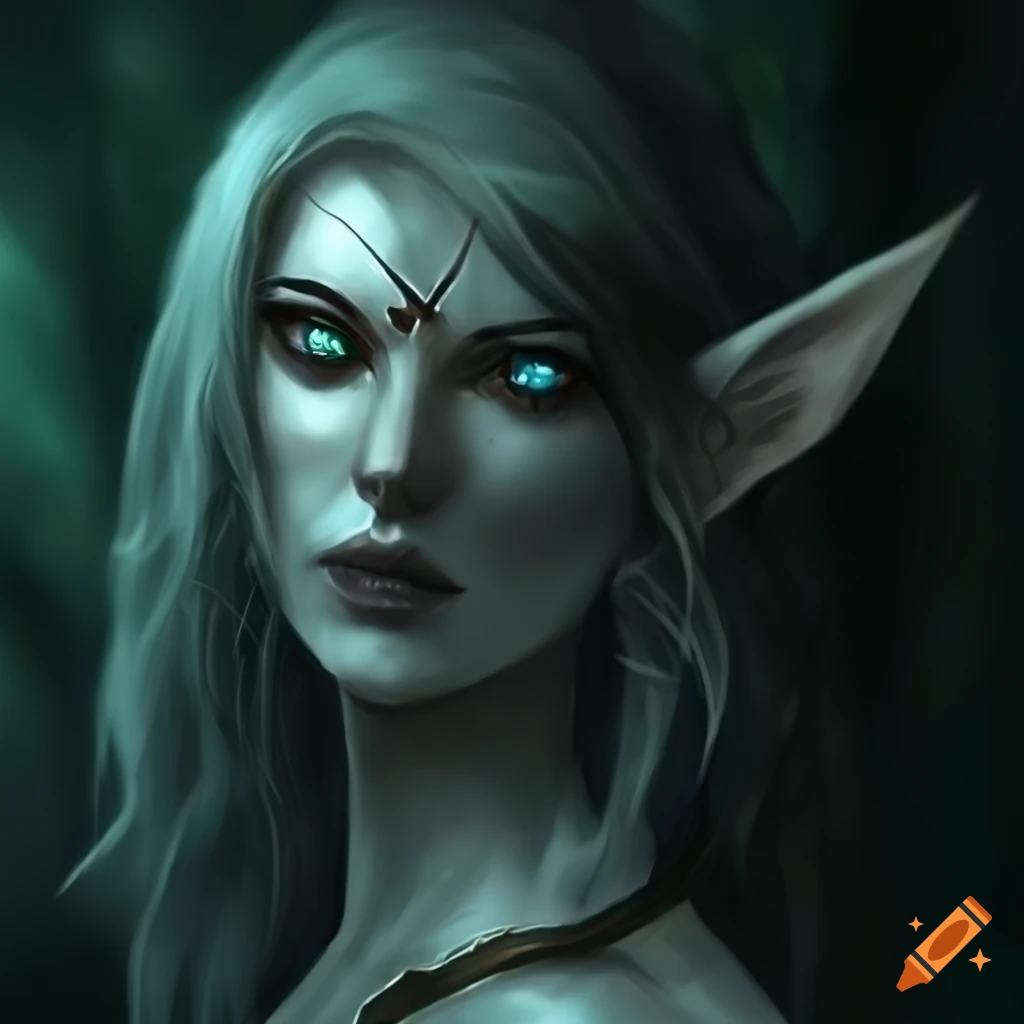 Female dark elf in a tribal forest setting on Craiyon