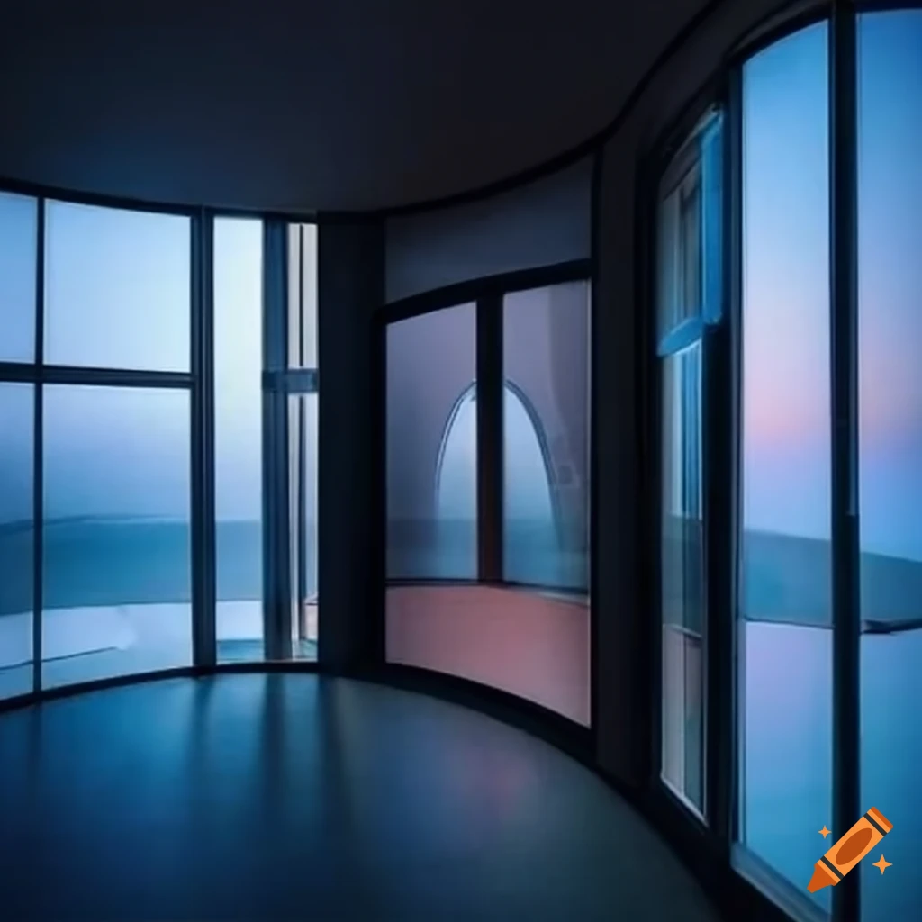 Modern aluminum exterior doors and curved windows with clean lines on ...